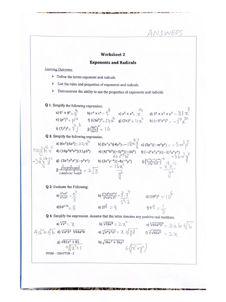 ANSWERS Work Sheet - 2 | PDF