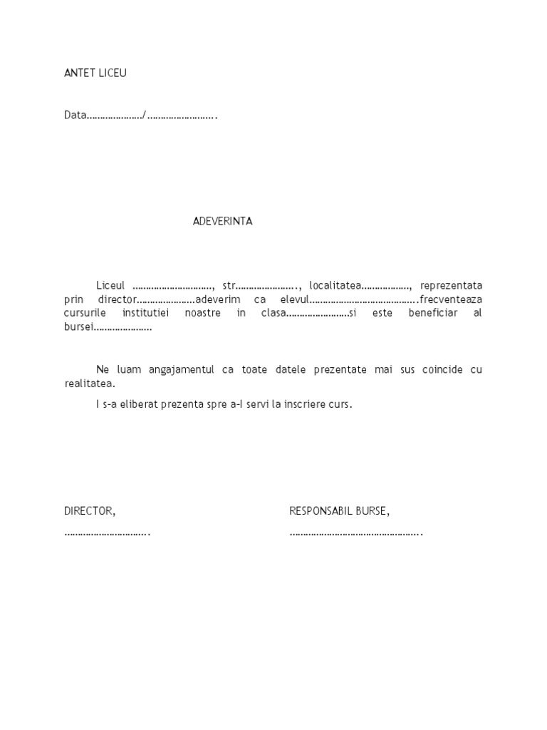 Model Adeverinta | PDF