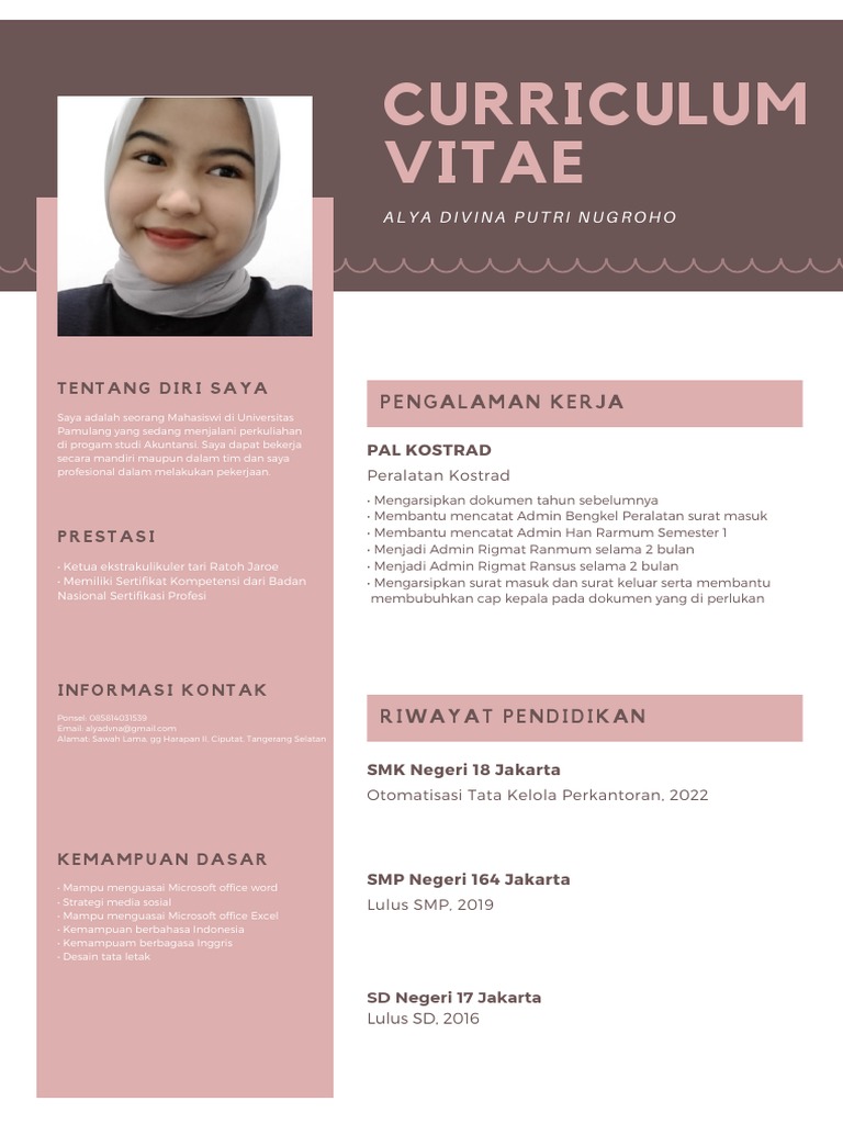 Merah Muda Cokelat Sederhana Foto Modern Resume | PDF