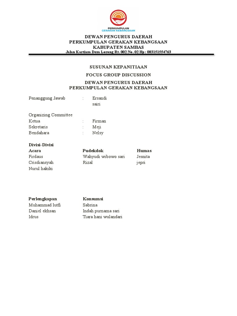 SUSUNAN KEPANITIAAN PGK | PDF