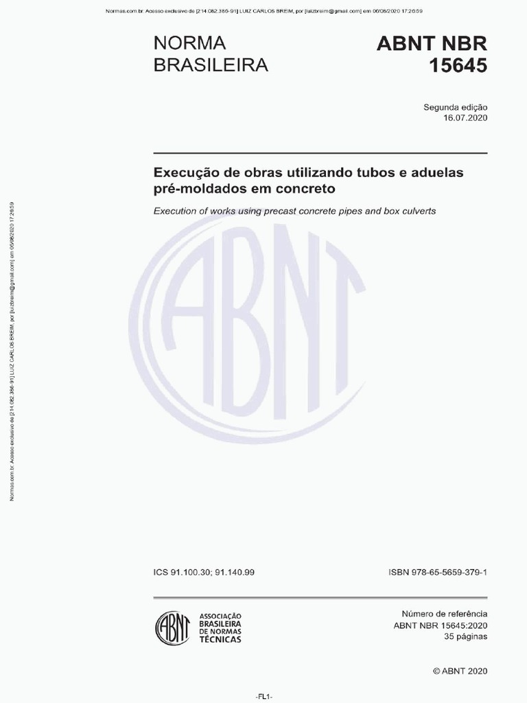 NBR 15645 de 07.2020 - Execução de Obras Utilizando Tubos e Aduelas Pré ...