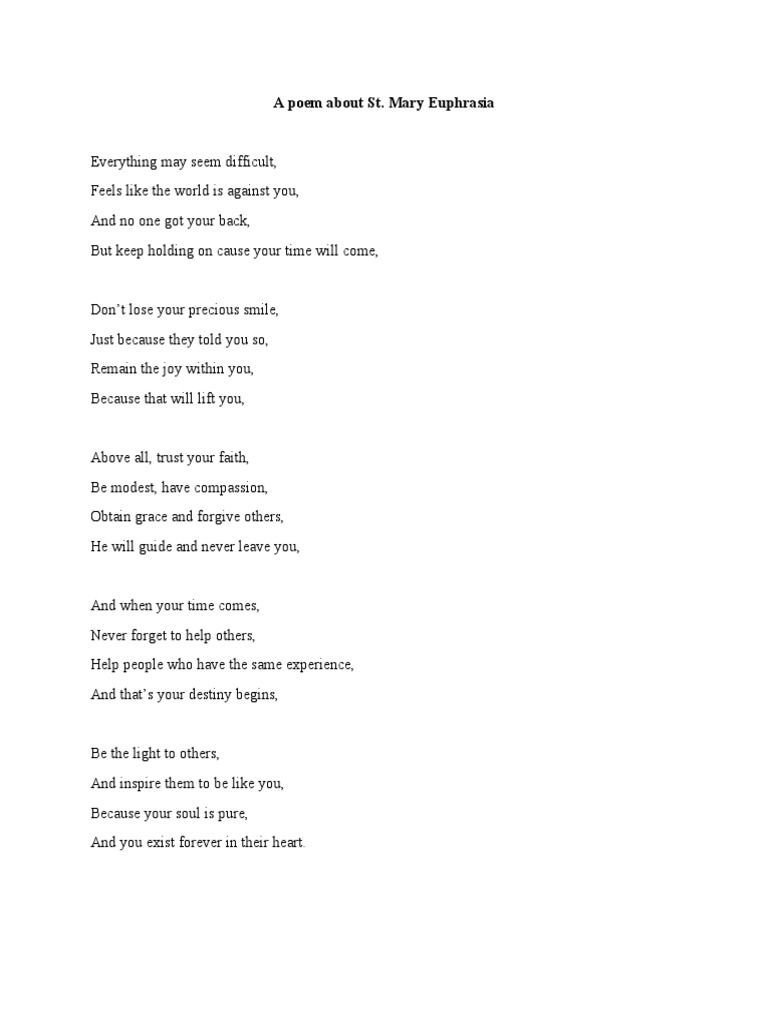 A Poem About St. Mary Euphrasia | PDF