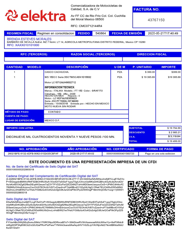 Factura Elektra | PDF | Motociclismo