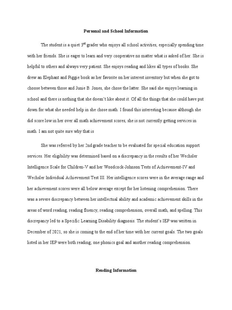 Student Biography Write Up Edu474 1 | PDF | Reading Comprehension | Phonics