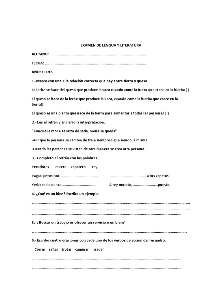 Examen de Lengua y Literatura | PDF