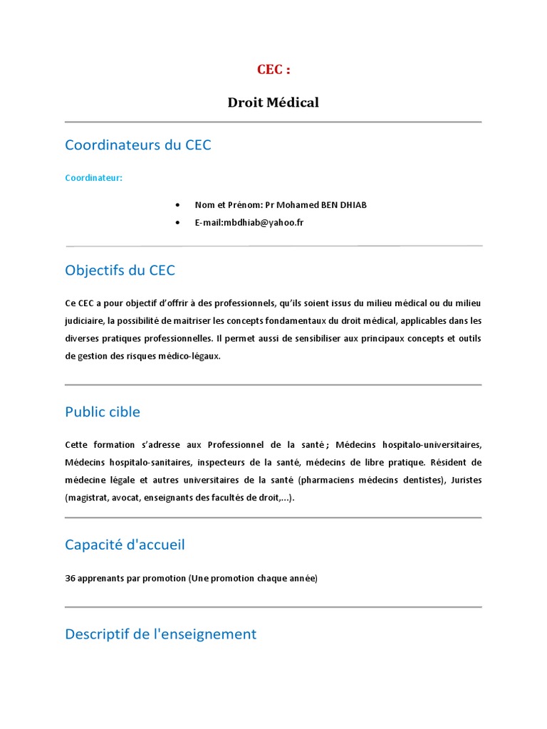 CEC en Droit Médical : Formation 2025 | PDF | Professionnel de la santé ...