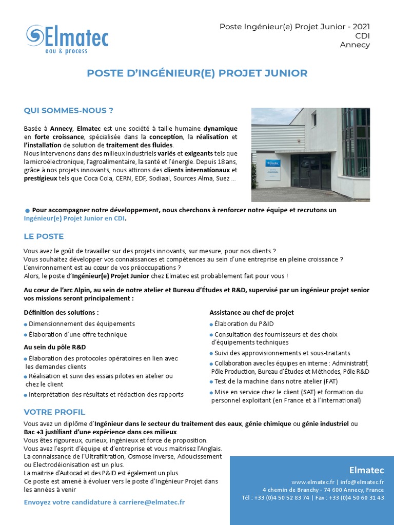 Fiche de Poste Ingenieur Projet Junior | PDF | Ingénieur | Business