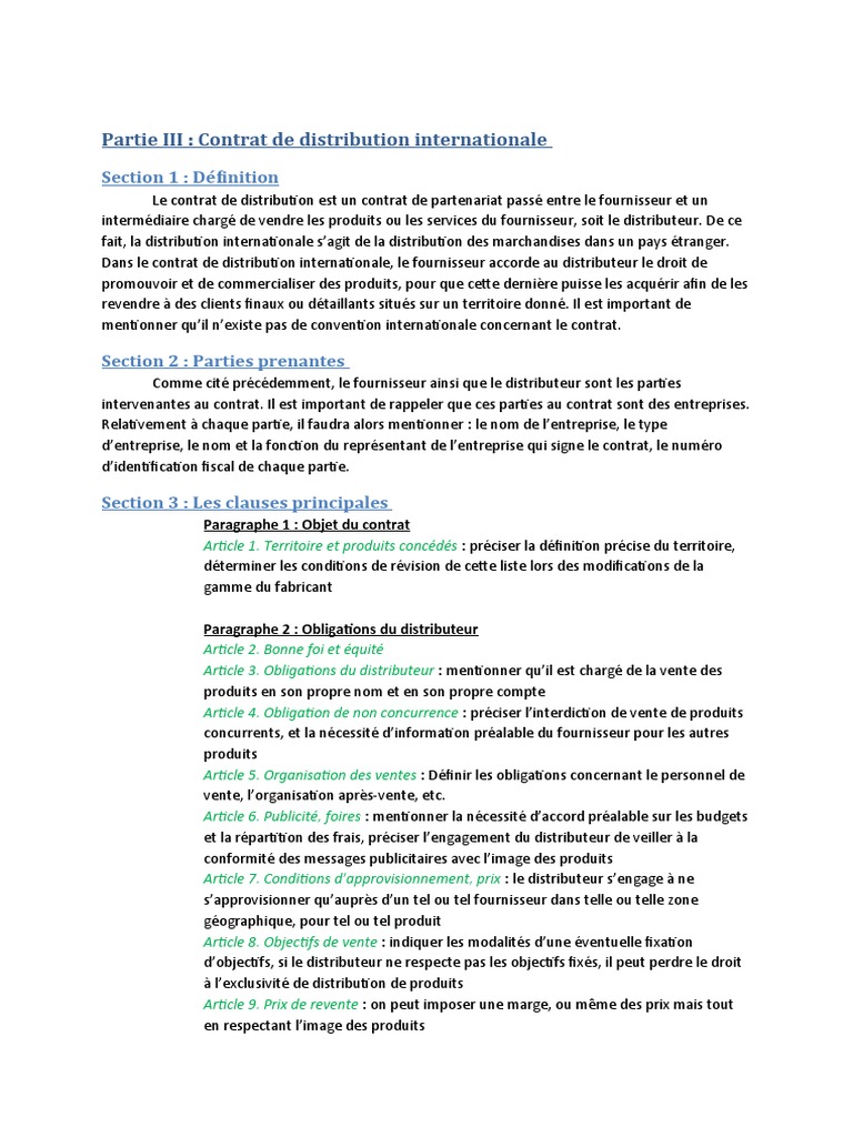 Partie III CONTRAT DE DISTRIBUTION INTERNATIONALE | PDF | Arbitrage | Sodles