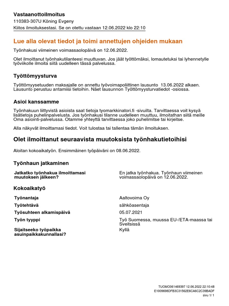 Lue Alla Olevat Tiedot Ja Toimi Annettujen Ohjeiden Mukaan: Olet Ilmoittanut Seuraavista ...