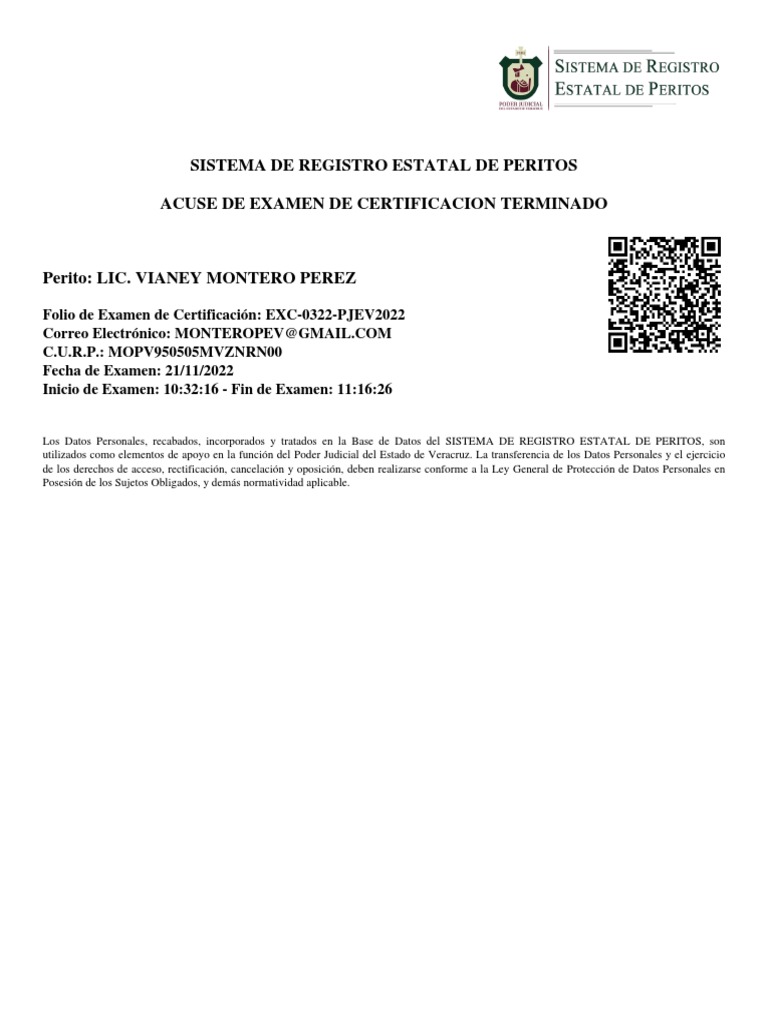 Acuse de Examen Peritos 2023 | PDF | Ciencias sociales | Derecho