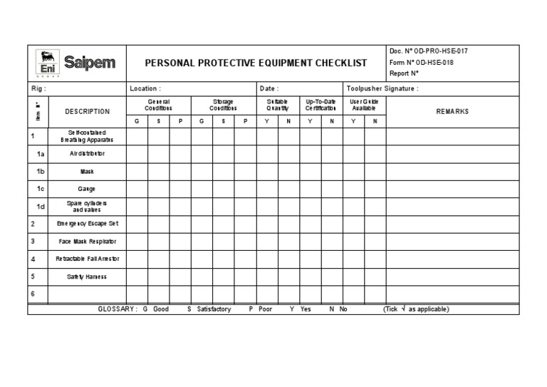 OD-HSE-018 PPE Checklist | PDF