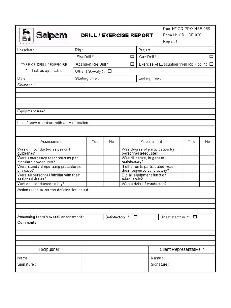 Drill and Exercise Report Template | PDF