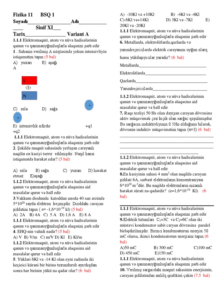 Fizika 11 - BSQ 1 | PDF