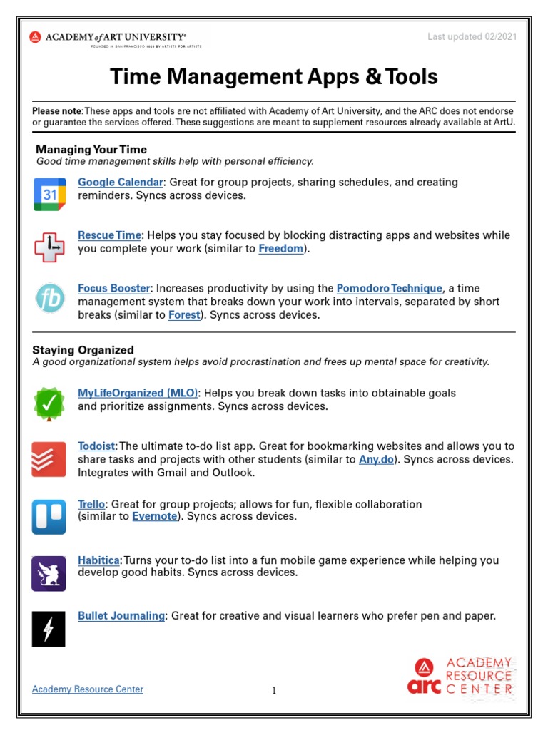 Time Management Apps and Tools | PDF | Time Management | Professional ...