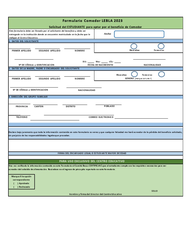 Formulario Comedor 2023 | PDF | Pobreza | Pobreza e indigencia