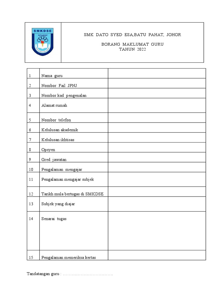 Maklumat Diri Guru | PDF