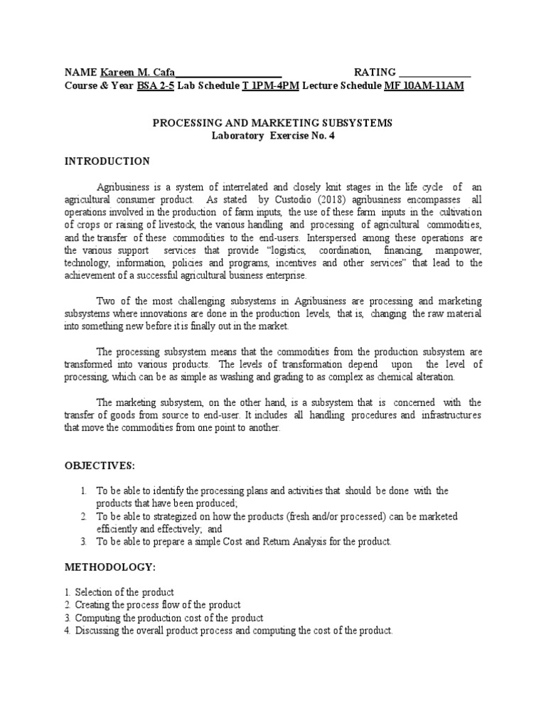 Exercise No 4 | PDF | Agribusiness | Agriculture