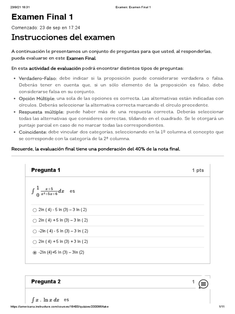 Examen - Examen Final 1 30-30 | PDF | Integral | Prueba (evaluación) Examen - Examen Final 1 30-30 | PDF | Integral | Prueba (evaluación)