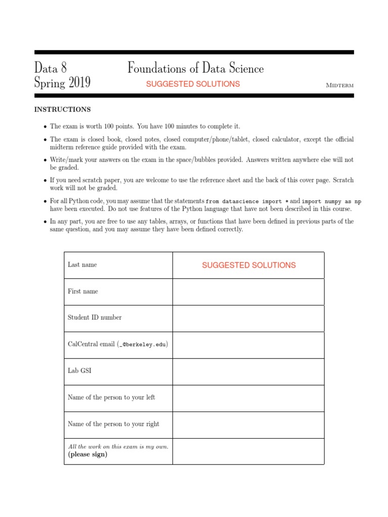 Data8 Sp19 Midterm Solutions Pdf P Value Statistical Hypothesis Testing