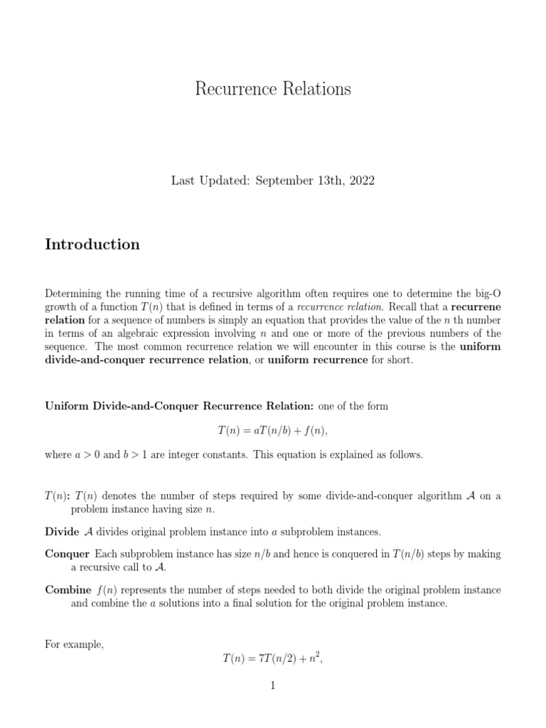 Recurrence Pdf Recurrence Relation Theory Of Computation