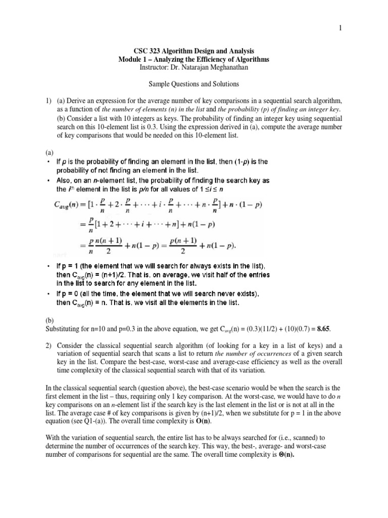 CSC323 Sp2016 QB Module 1 Efficiency of Algorithms | PDF | Time ...