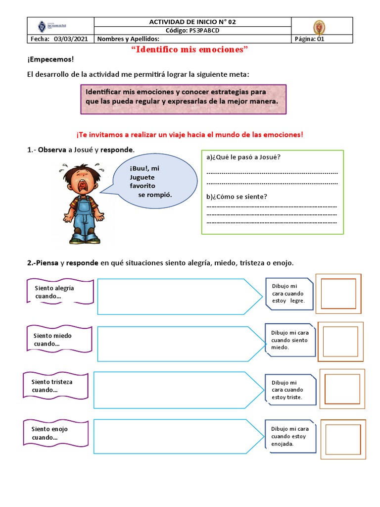 Ficha de Identificación de Emociones | PDF | Las emociones