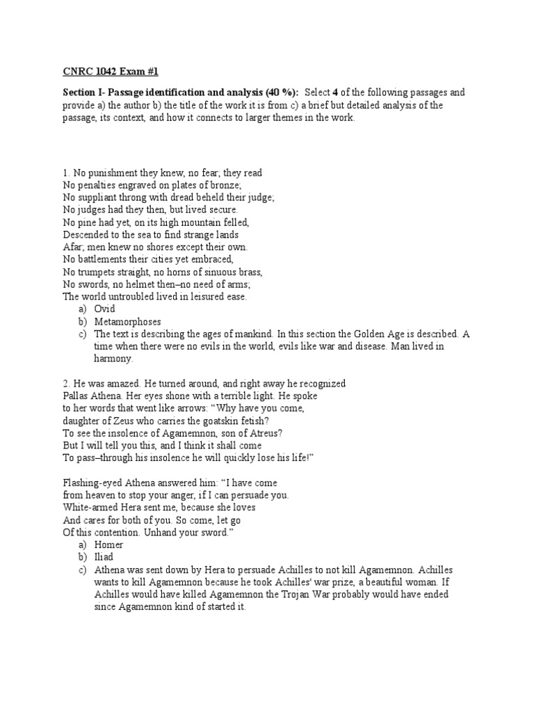 CNRC 1042 Exam 1 | PDF | Zeus | Prometheus