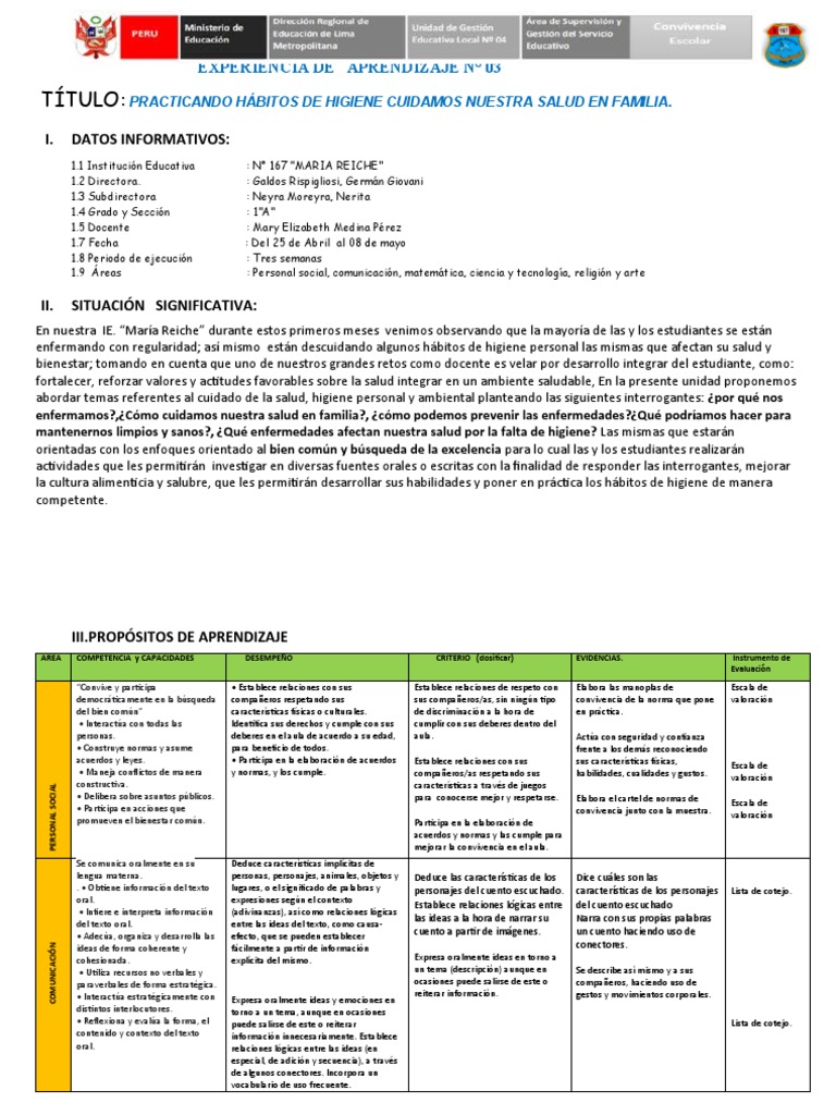 Experiencia de Aprendizaje 3 | PDF | Aprendizaje | Evaluación