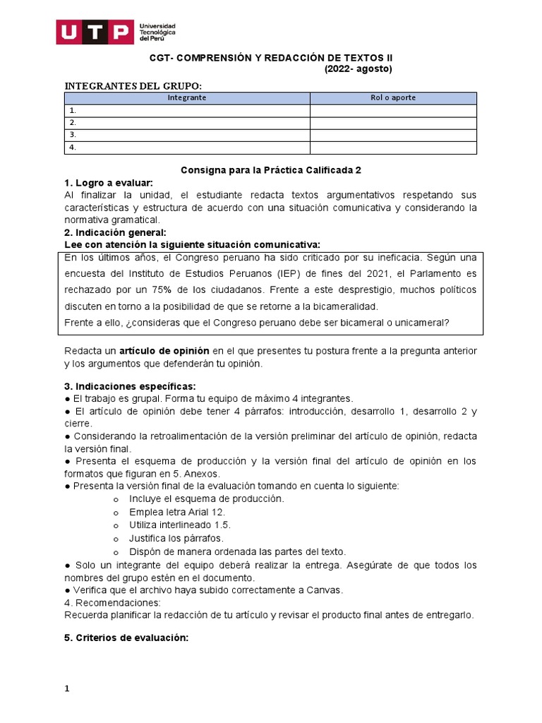 Consigna para La Práctica Calificada 2 | PDF | Plagio | Verbo