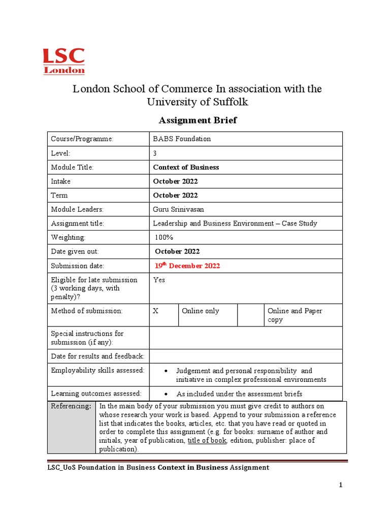 UoS BABSFY Context of Business Assignment SEPT - DeC 2022 | PDF | Logic ...