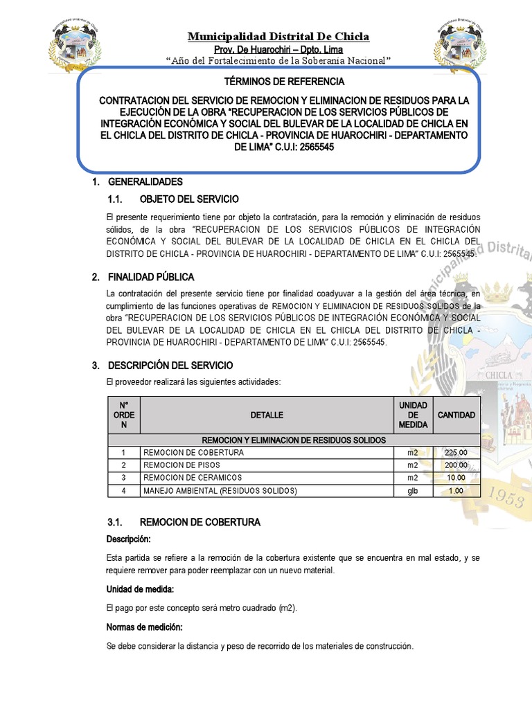 TDR REMOCION Y ELIMINACION DE RESIDUOS SOLIDOS Oke 1 | PDF | Residuos | Especialidades Medicas