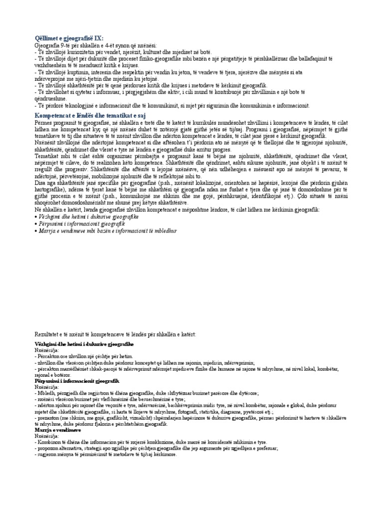 Plani Mësimor Vjetor Gjeografi 9 | PDF