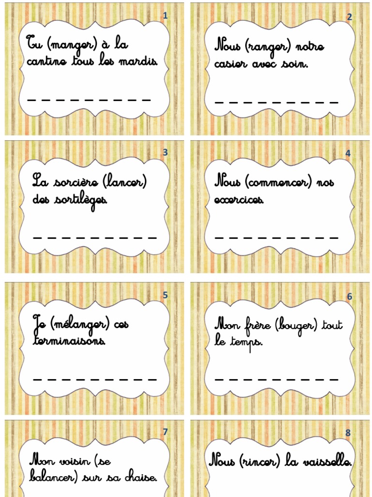 Cartes À Tâches Les Verbes en CER Et GER Au Présent | PDF