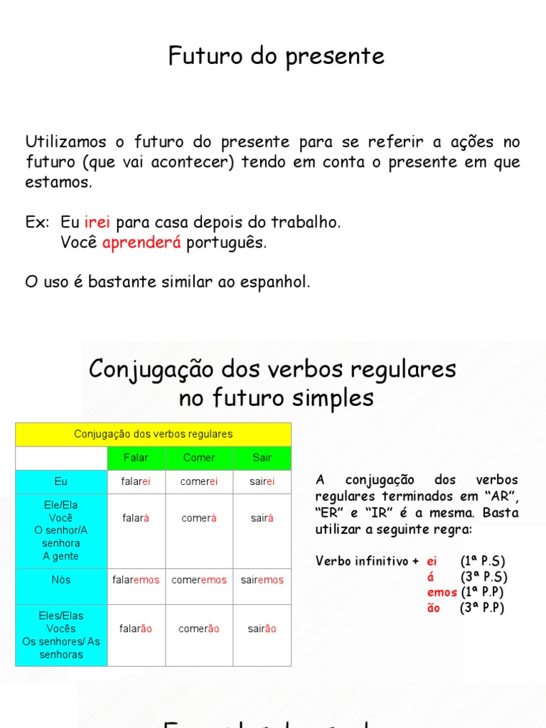Conjugação De Verbos No Futuro Do Presente E Exemplos De Uso Pdf