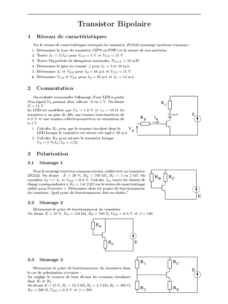 Exercice sur le Transistor Bipolaire 2N2222 | PDF | Radiocommunication ...