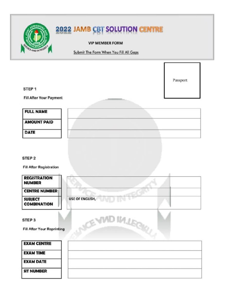 2022 Vip Jamb Assistance Form | PDF