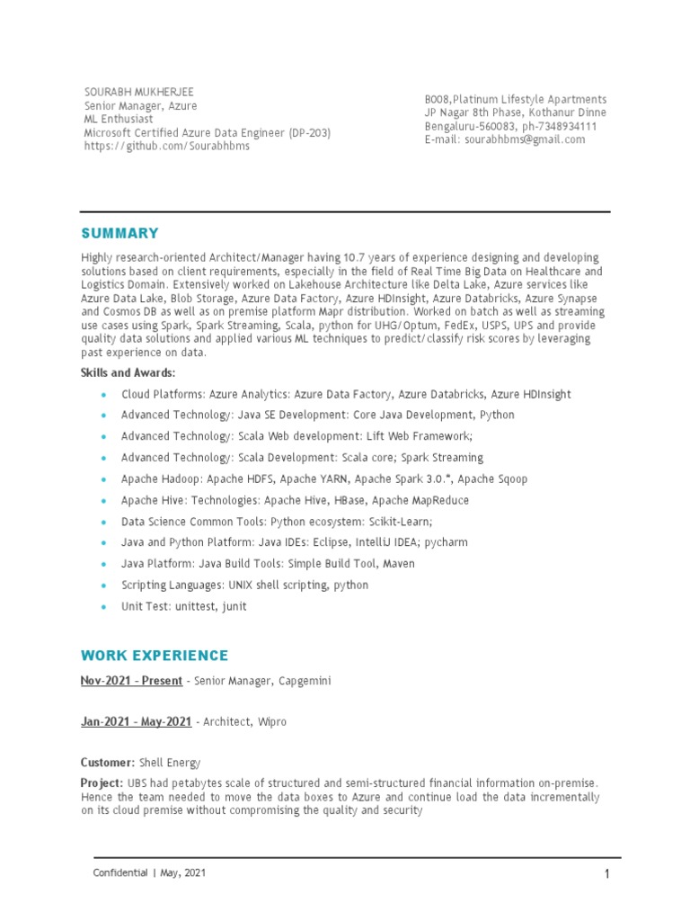 SNRMGR Resume | PDF | Apache Spark | Microsoft Sql Server