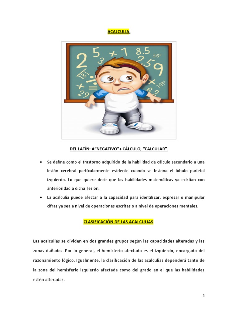 Acalculia. Discalculia. | PDF | Cerebro | Memoria de trabajo