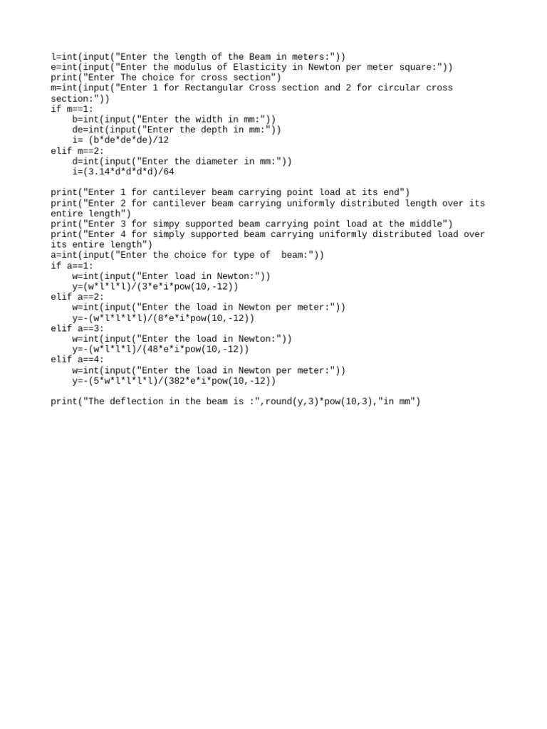Beam Deflection Calculation Code | PDF | Science & Mathematics