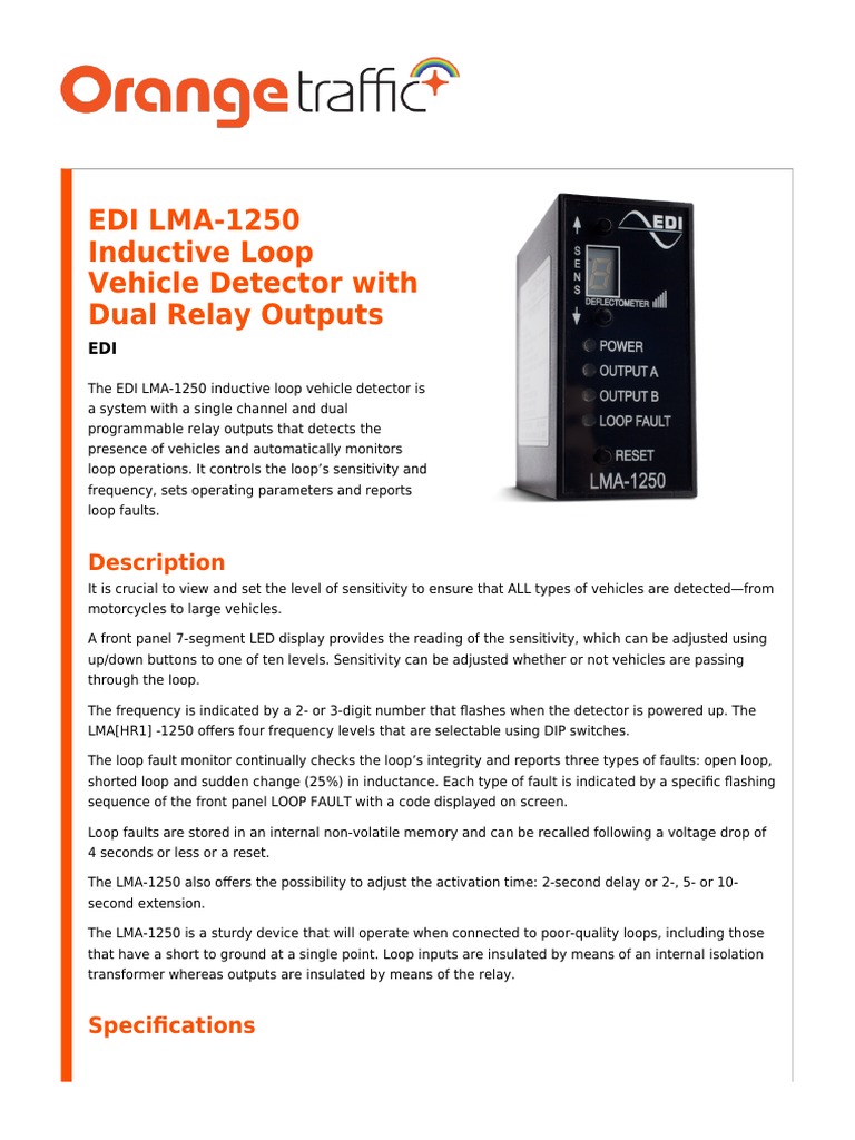 EDI LMA-1250 Inductive Loop Vehicle Detector With Dual Relay Outputs ... EDI LMA-1250 Inductive Loop Vehicle Detector With Dual Relay Outputs ...