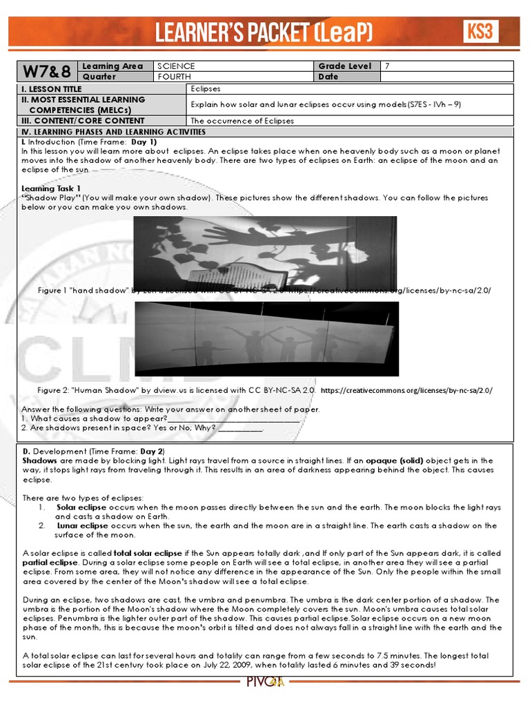 Q4-Science-7-Week7-8 - 1 | PDF | Solar Eclipse | Moon