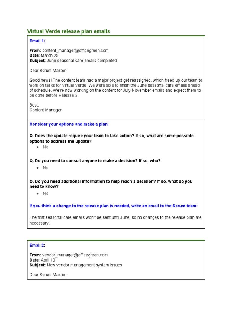 Activity Exemplar - Emails For The Release Plan | PDF | Scrum (Software ...