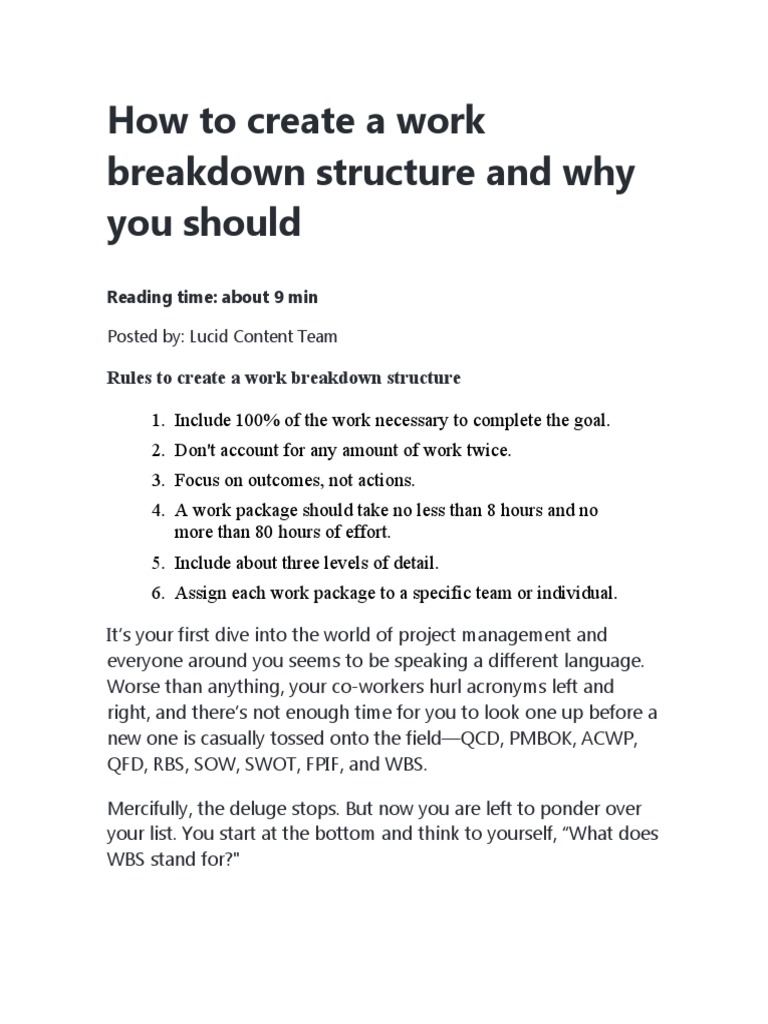 How To Create A Work Breakdown Structure and Why You Should | PDF