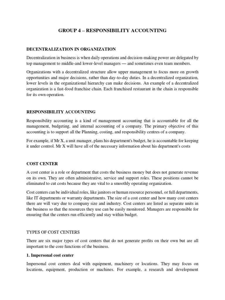 Decentralization and Responsibility Accounting | PDF | Return On ...