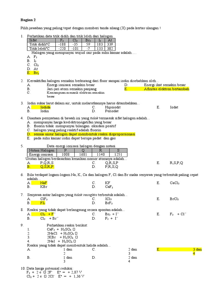 Soal Latihan Kimia Unsur Kelas 12 XII SMA | PDF
