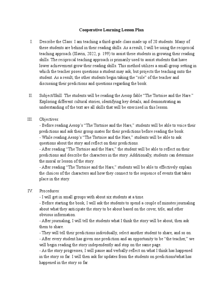Cooperative Learning Lesson Plan | PDF | Teaching Method | Reading ...