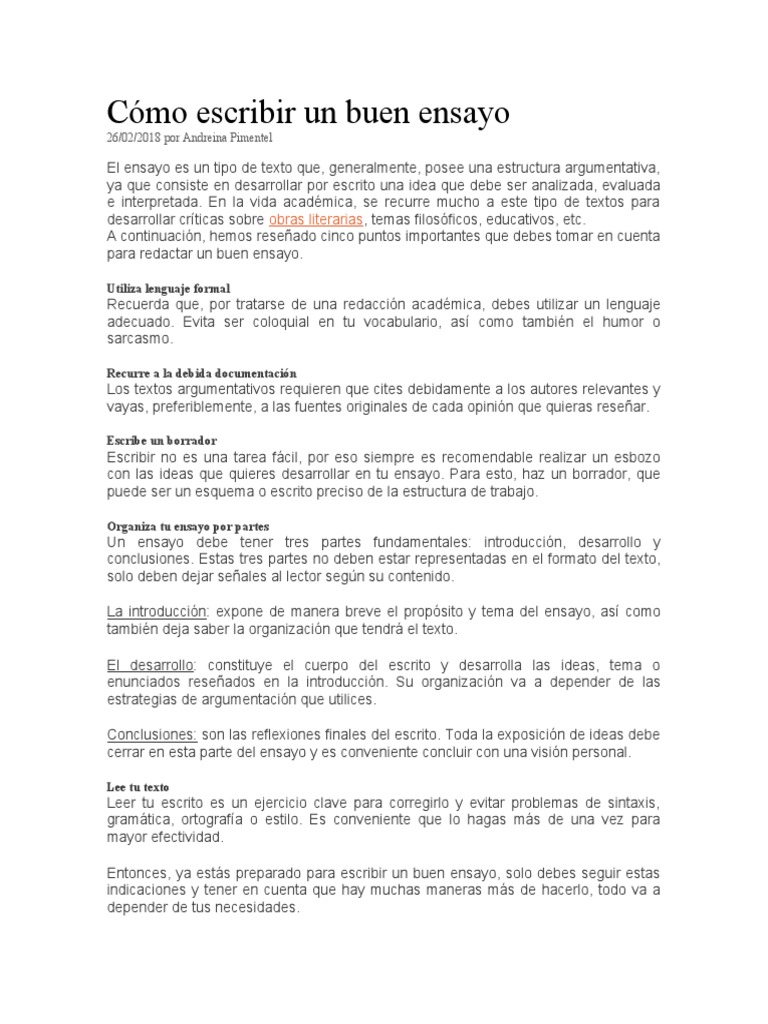 Cómo Escribir Un Buen Ensayo | PDF