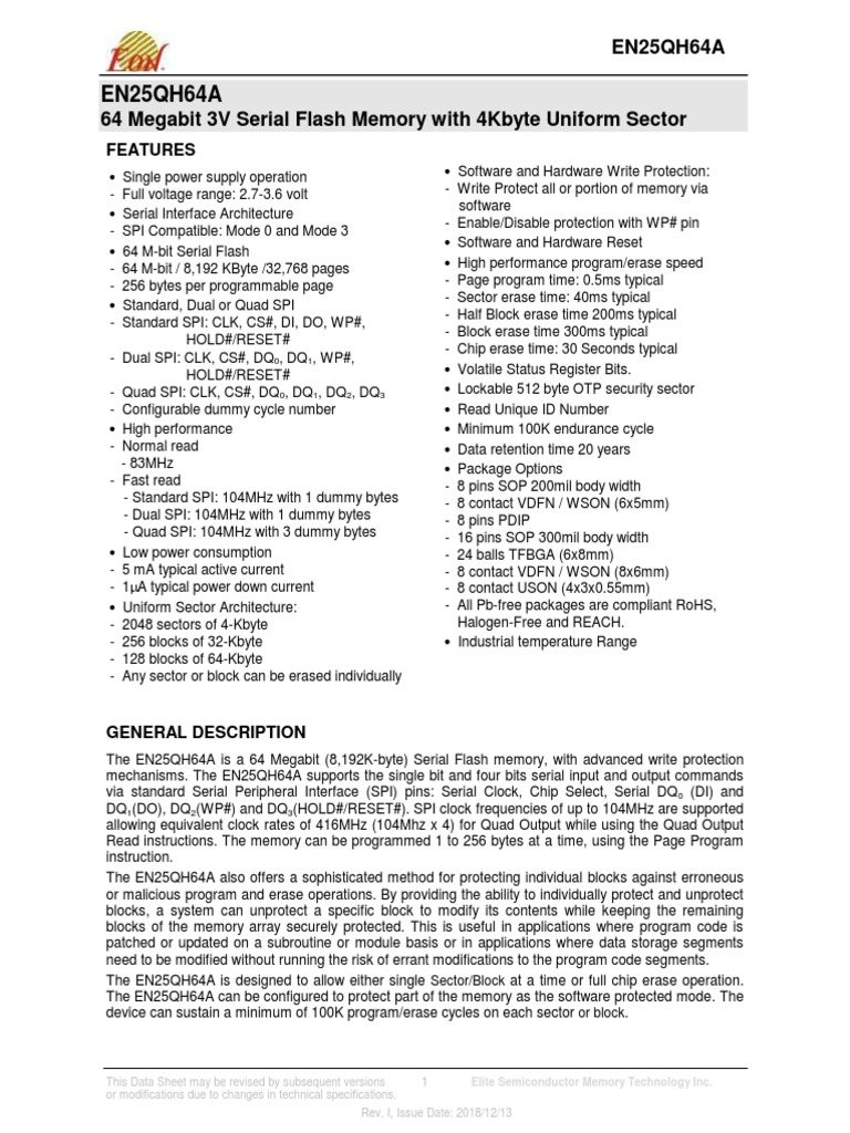 En25qh64a Eon | PDF | Input/Output | Flash Memory