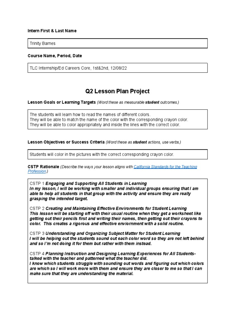 mq2 CSTP Lesson Plan Template | PDF | Career & Growth | Language Arts ...