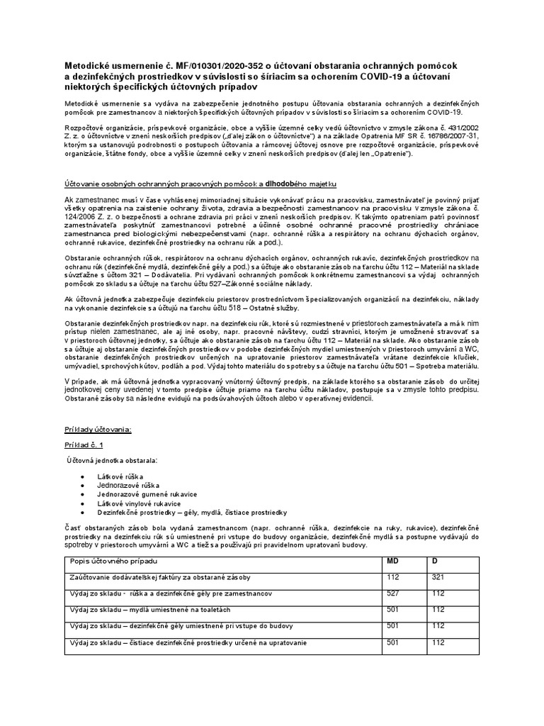 MU K Uctovaniu Ochrannych Pomocok V Suvislosti S COVID 19 | PDF